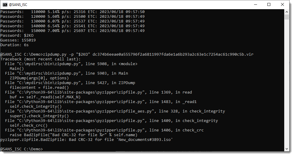 Brute Force ZIP Password ing With Zipdump py FP Fix SANS